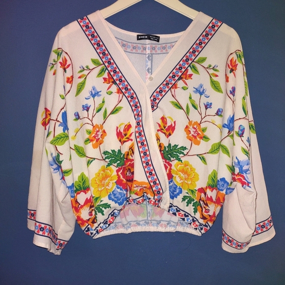 SHEIN | Tops | Floral Boho Flowy Wrap Blouse Size S | Poshmark